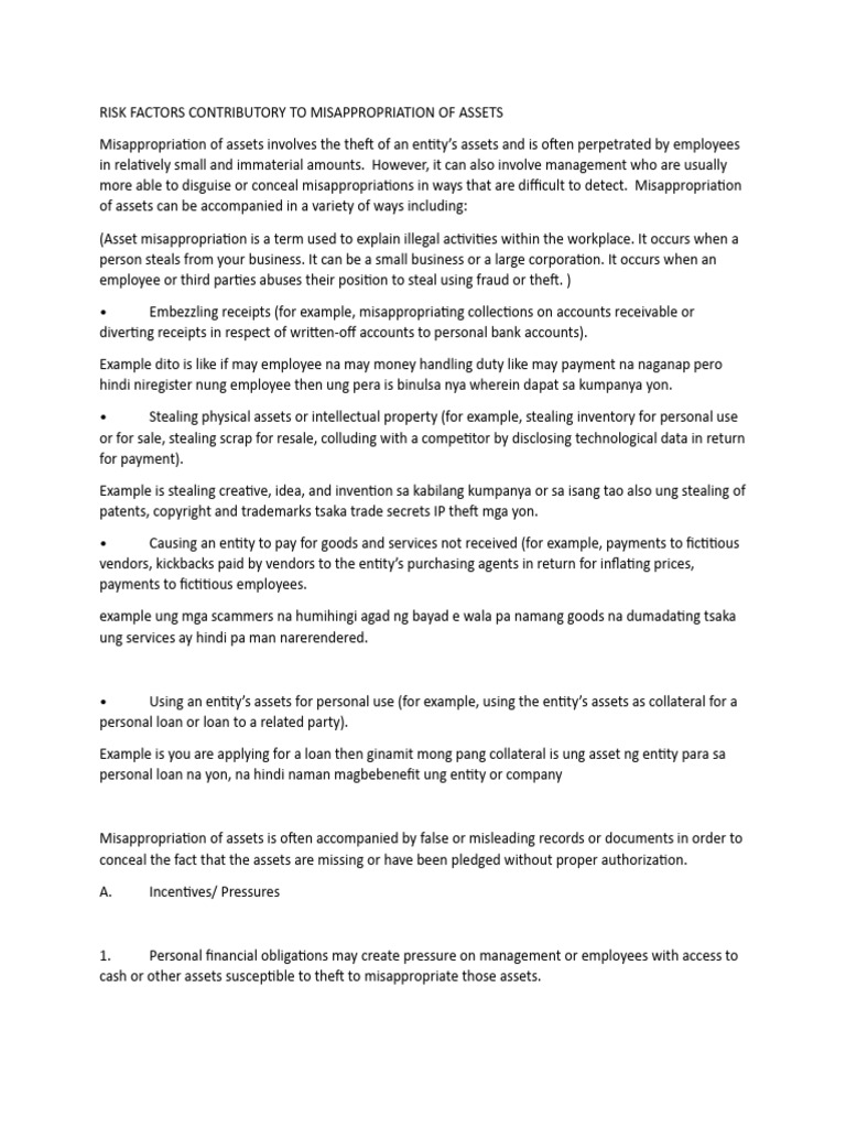 Misappropriation of Assets: Risk Factors | PDF | Embezzlement ...