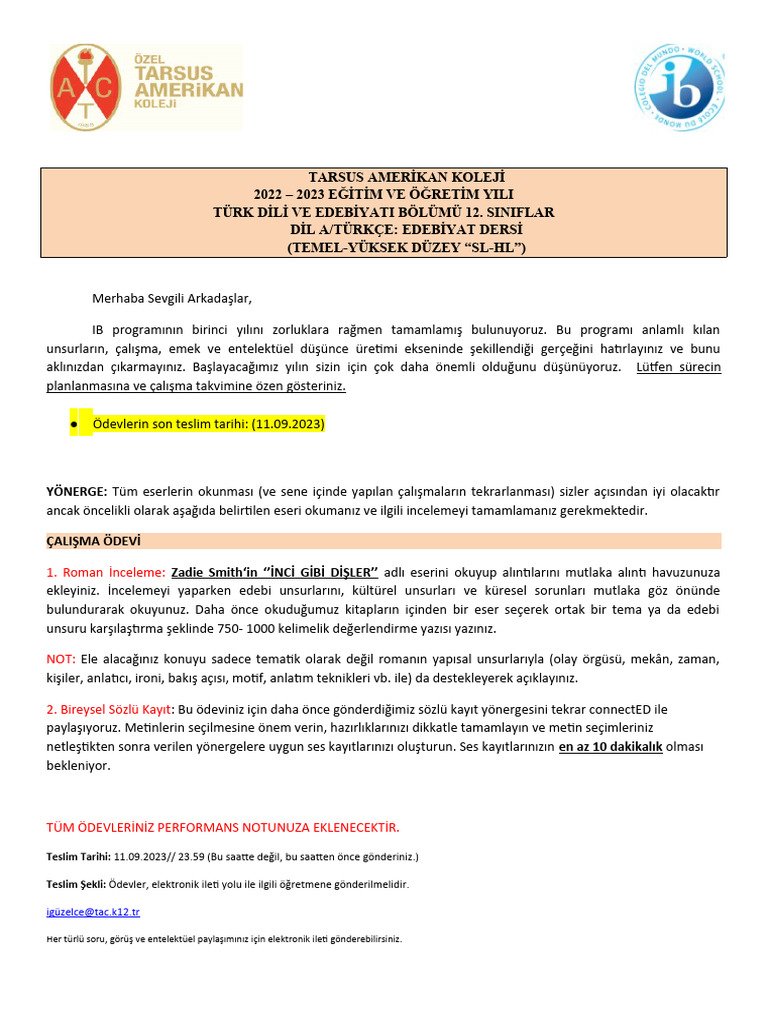 Ib 11-12 Yaz Ödevi̇ | PDF