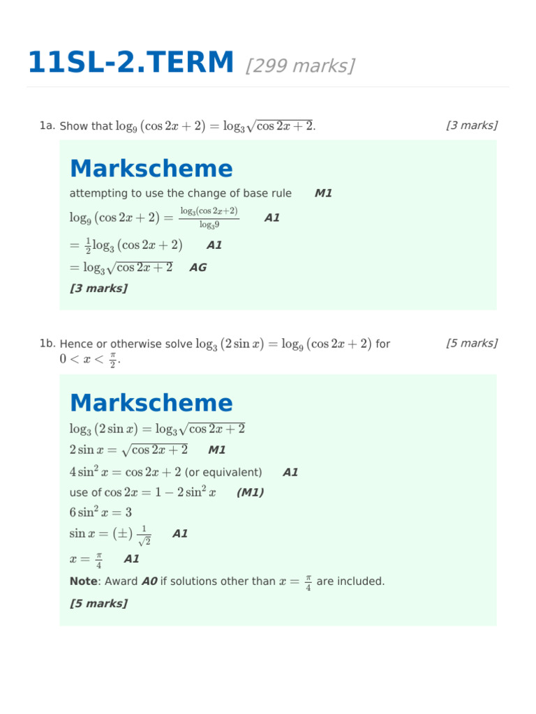 IB Questions Markscheme | PDF | Interest | Quadratic Equation