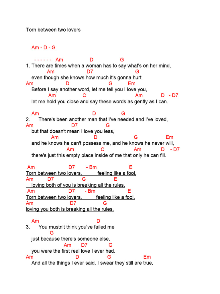 Torn Between Two Lovers Lyrics & Chords | PDF