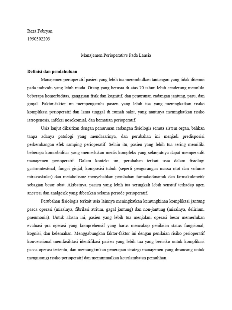 Manajemen Perioperatif Lansia: Risiko & Strategi | PDF | Pengembangan Diri | Sains & Matematika