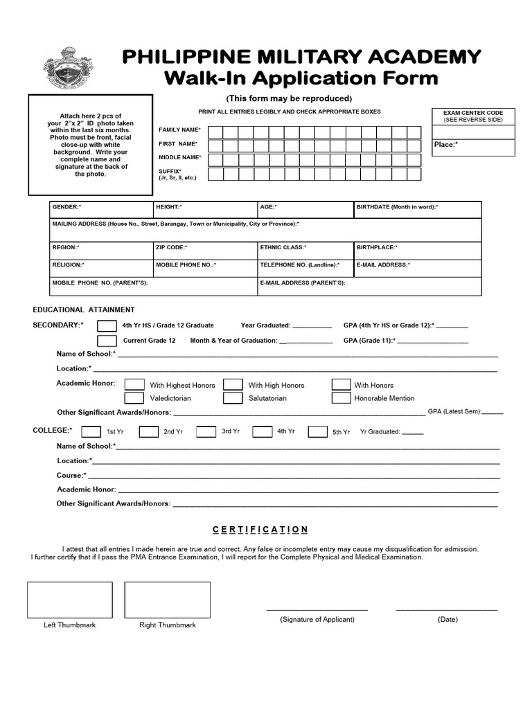 Pmaee Walk in Application Form 2023 | PDF