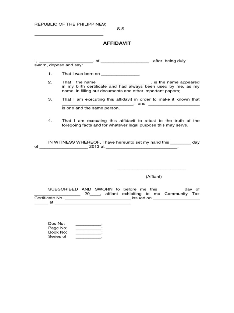 Affidavit of One and the Same Person | PDF