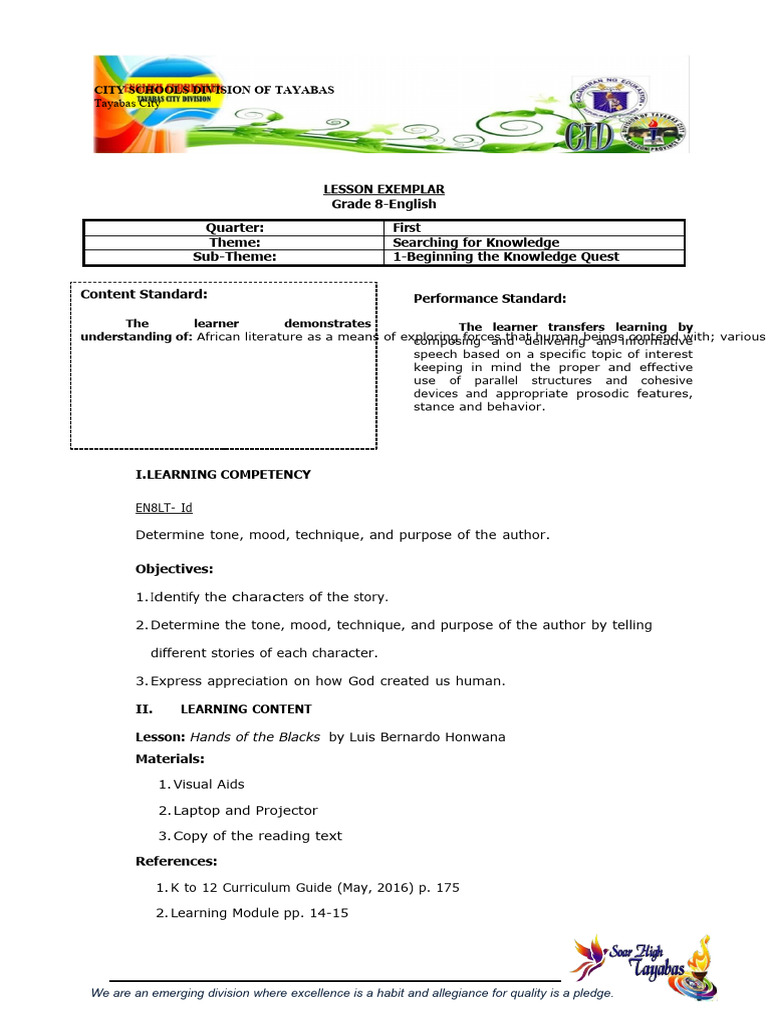 G8 English Lesson Exemplar 1st Quarter | PDF