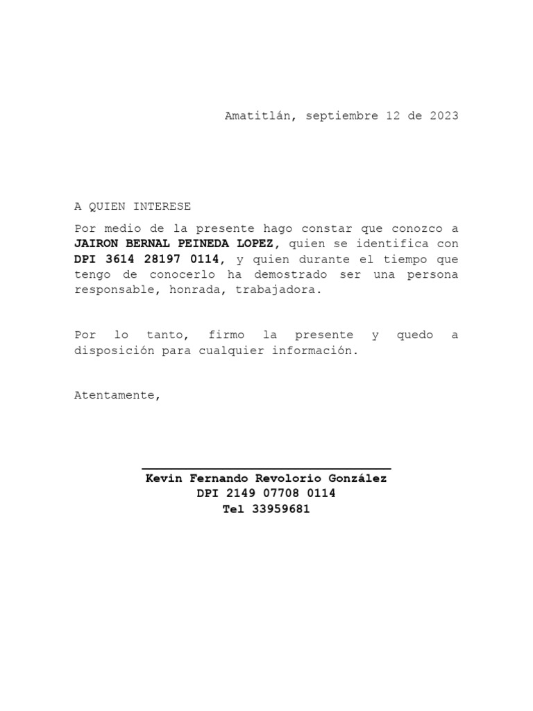 Cartas Reco Carlos Daniel | PDF