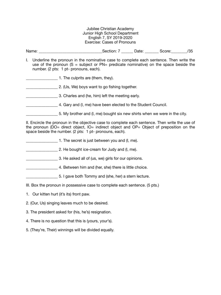 Drills On Cases On Pronouns English | PDF