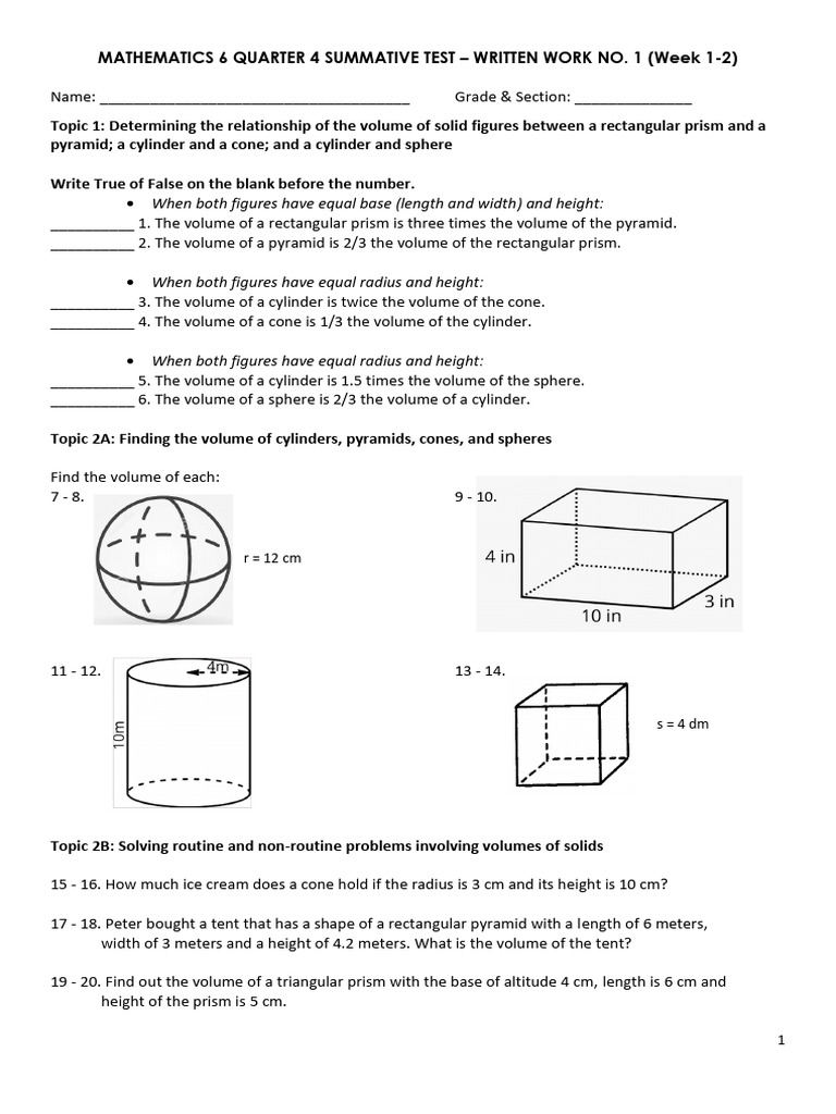 Math 6 Quarter 4 Summative Test 1 2 Pdf