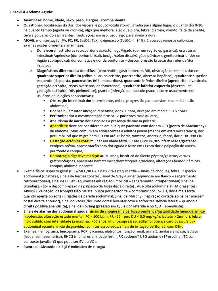 Checklist Abdome Agudo-1 | PDF | Dor | Sepse