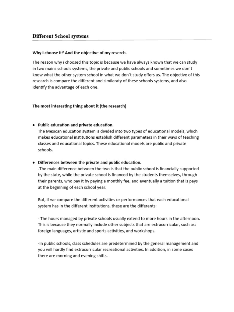 Writting - Different Schools Systems | PDF | Private School