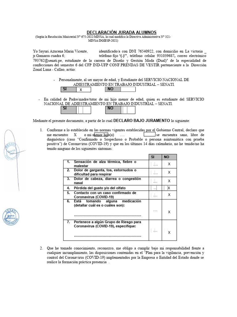 ANEXO #02 - Declaración Jurada de Alumnos | PDF