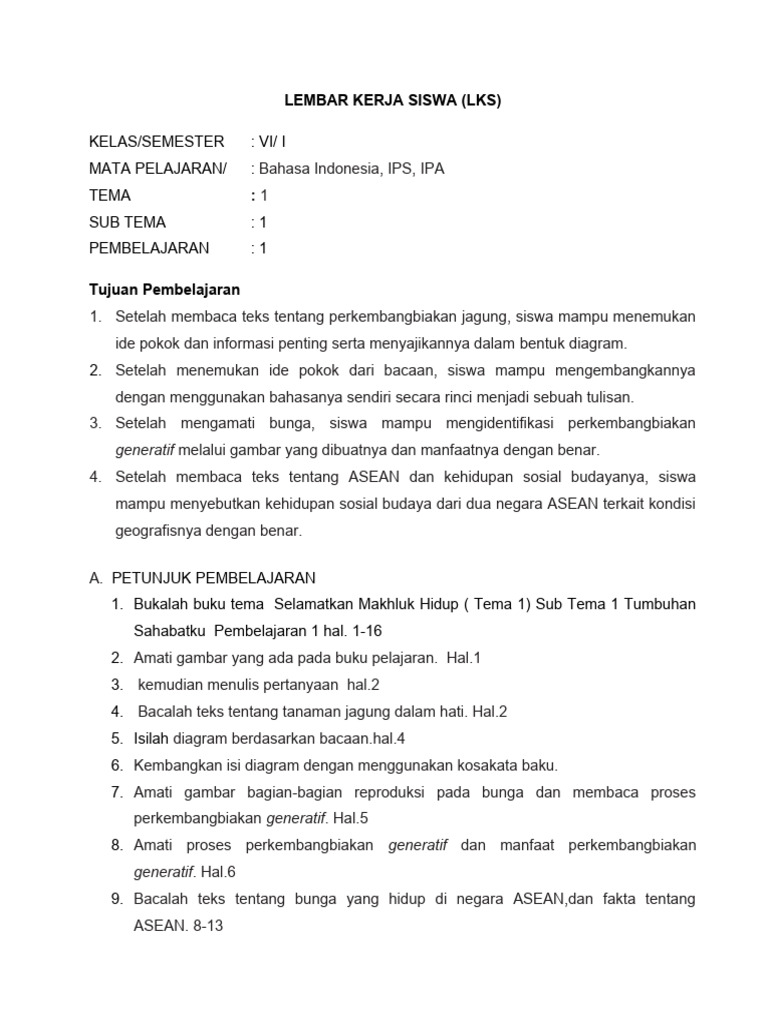 LKPD 1 Kelas 6 Tema 1 | PDF