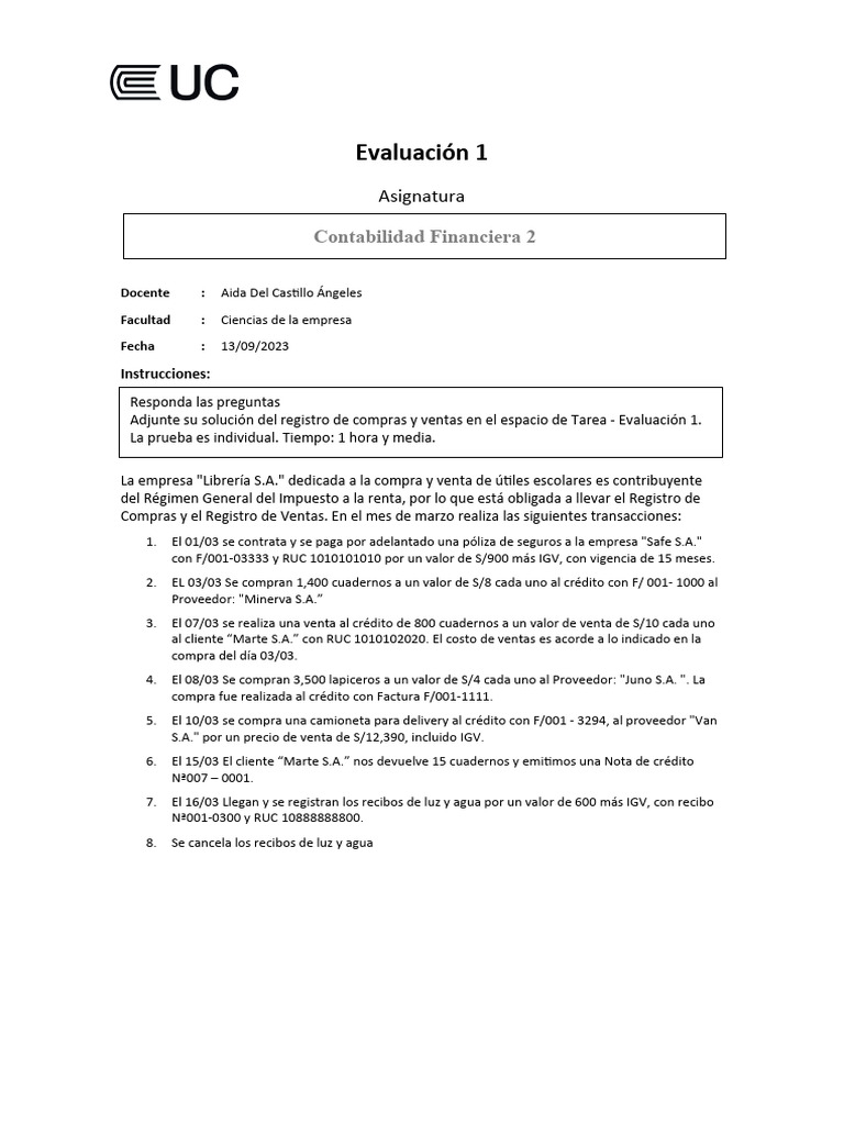 CF2 Evaluación 1 en 4 Semana | PDF | Industrias de servicio | Dinero