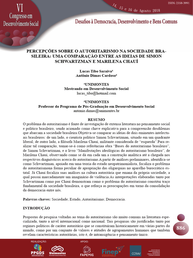 Percepcoes Sobre o Autoritarismo Na Sociedade Brasileira Uma Comparacao Entre As Ideias de Simon ...