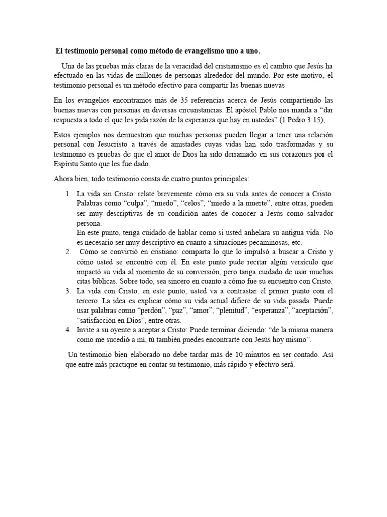 El Testimonio Personal Como Método de Evangelismo Personal | PDF