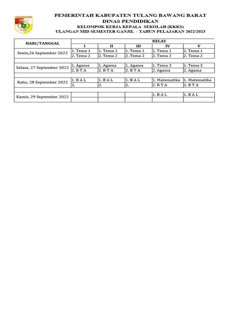 JADWAL MID SEMESTER GANJIL TH 2023yui | PDF