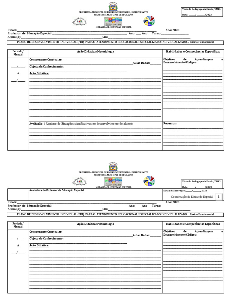 PDI Ensino Fundamental Plano de Desenvolvimento Individual 2023 ...
