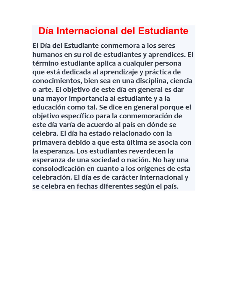 Día Internacional Del Estudiante | PDF