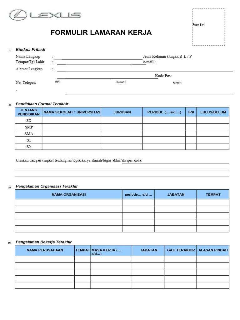 Formulir Lamaran Kerja: Biodata Pribadi | PDF | Karier & Perkembangan