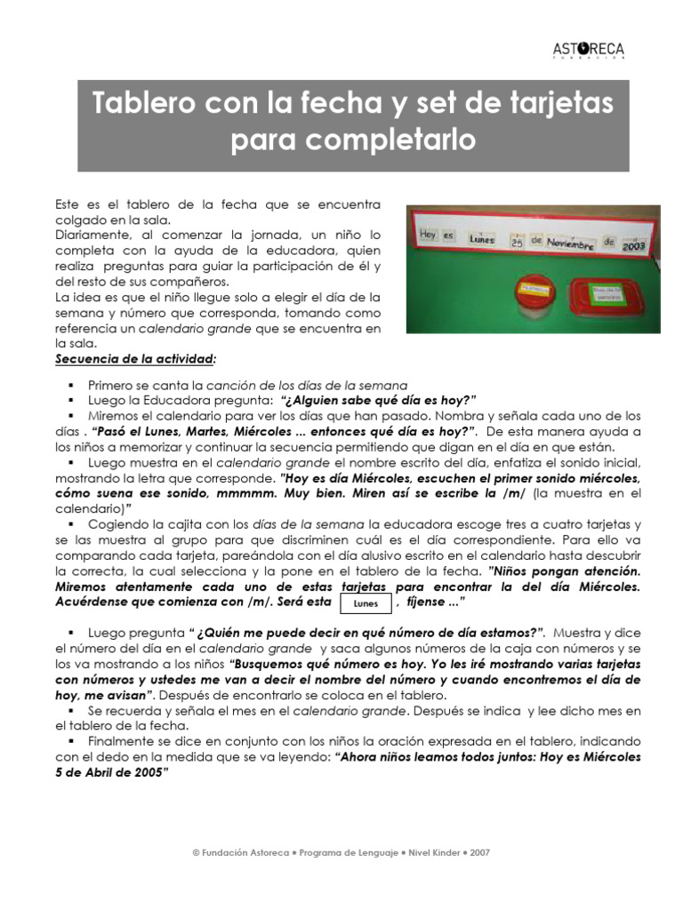 Tablero Con La Fecha y Set de Tarjetas para Completarlo | PDF | Calendario