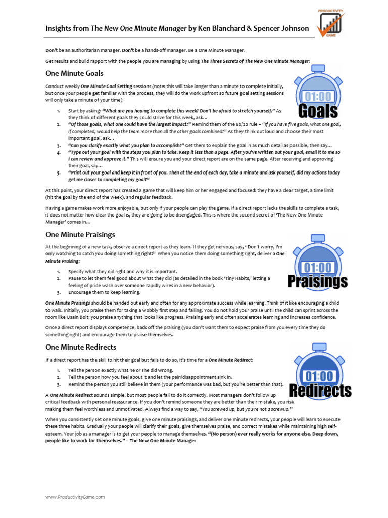 One Minute Management Insights | PDF | Cognitive Science | Behavior ...