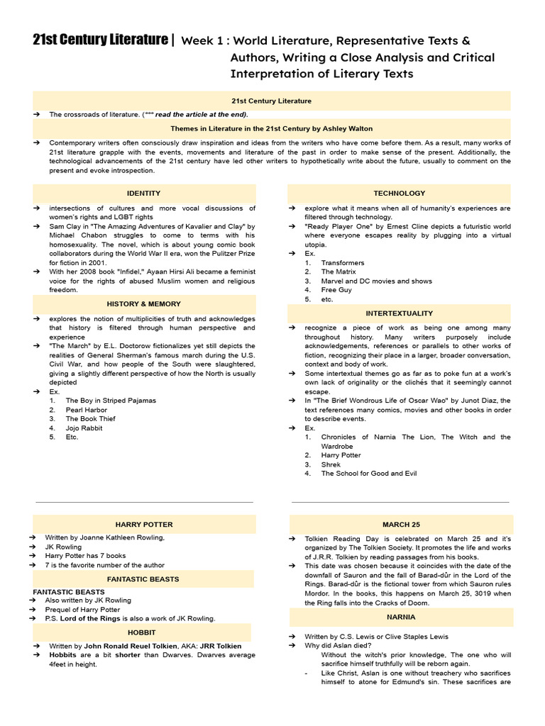 21st Cen Lit - Week 1 - World Literature, Representative Texts ...