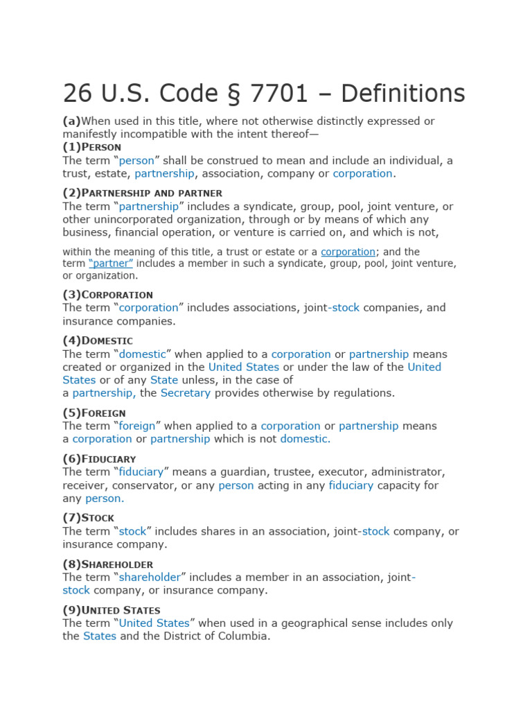 26 USC Sec. 7701 Definitions | PDF | Trust Law | Savings And Loan ...