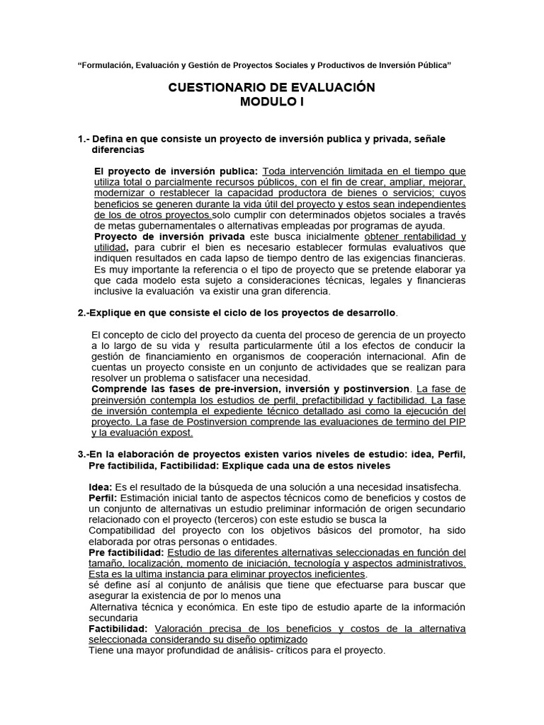 Cuestionario Formulac y Evaluac | PDF