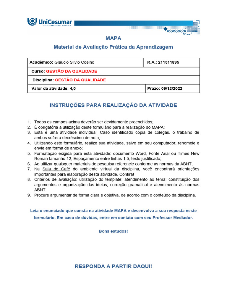 MAPA GESTÃO DA QUALIDADE-Modulo 54 | PDF