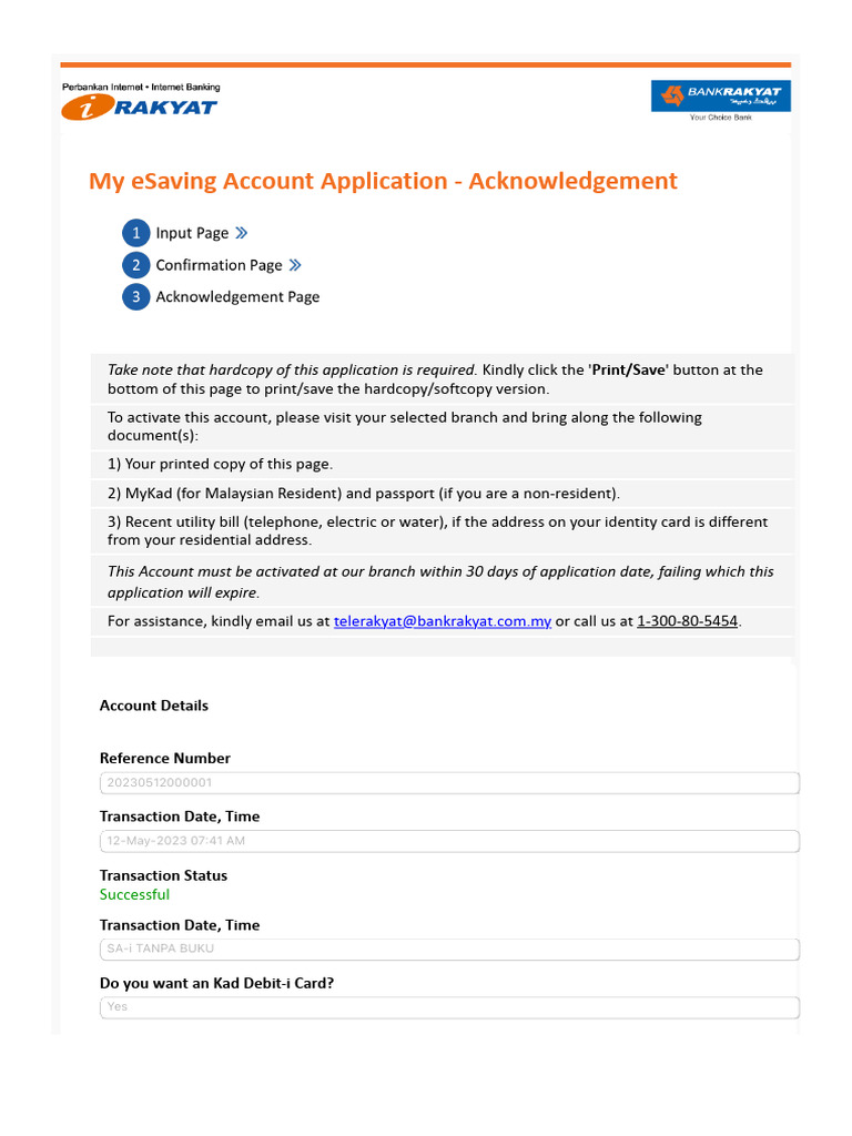 IRakyat - My ESaving Account Application - Acknowledgement | PDF ...