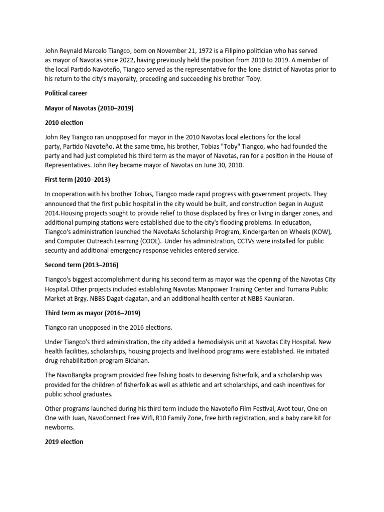 John Tiangco: Navotas Mayor & Politician | PDF | Government