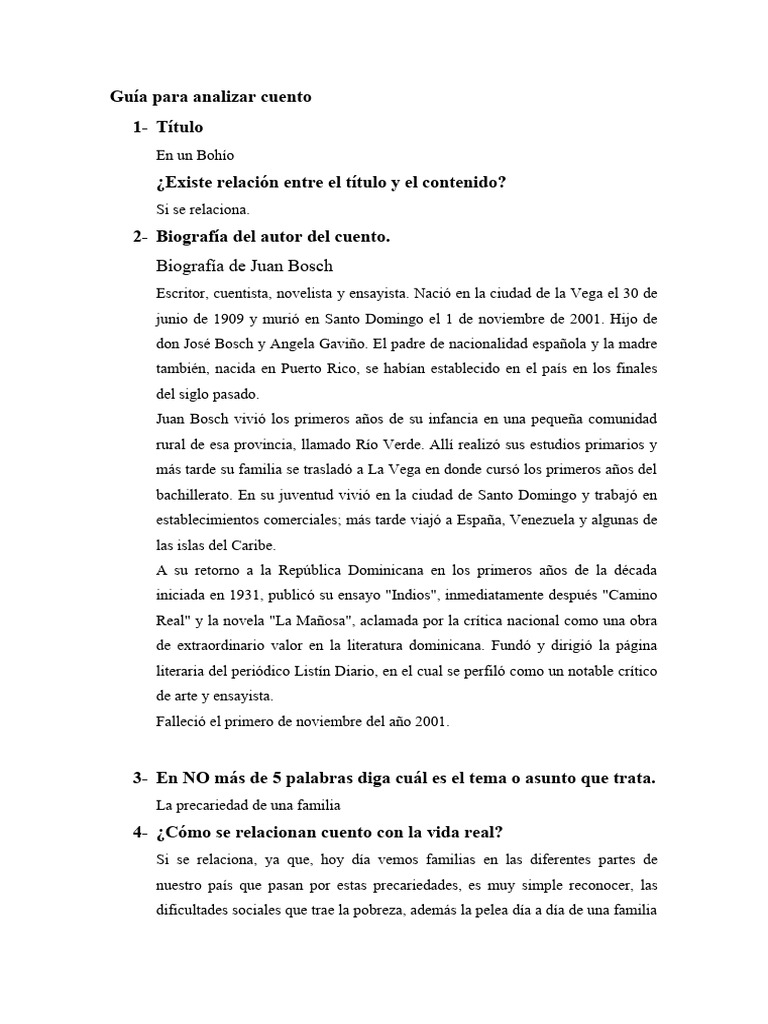 Análisis del cuento "En un Bohío" | PDF | Ciencias sociales