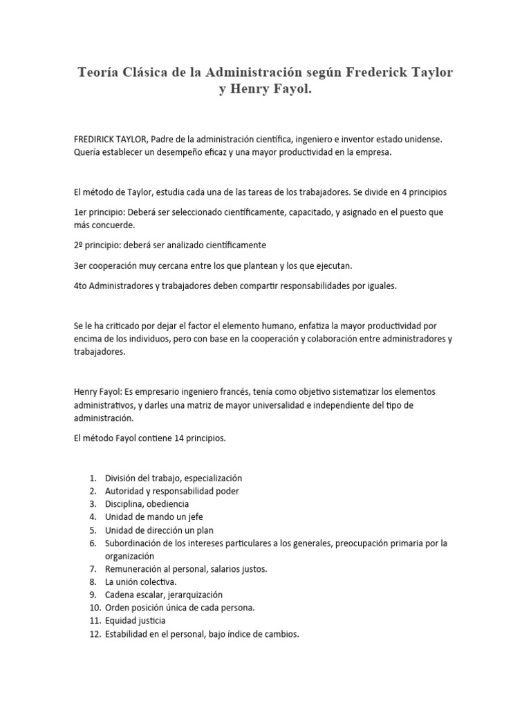 Teoría Clásica de Taylor y Fayol | PDF | Crecimiento personal y profesional