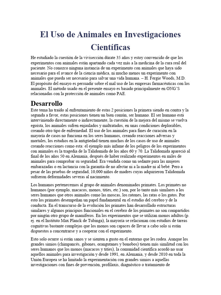 El Uso de Animales en Investigaciones Científicas | PDF | Pruebas en ...