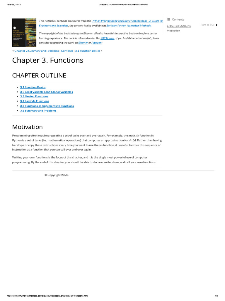 Chapter 3. Functions - Python Numerical Methods | PDF