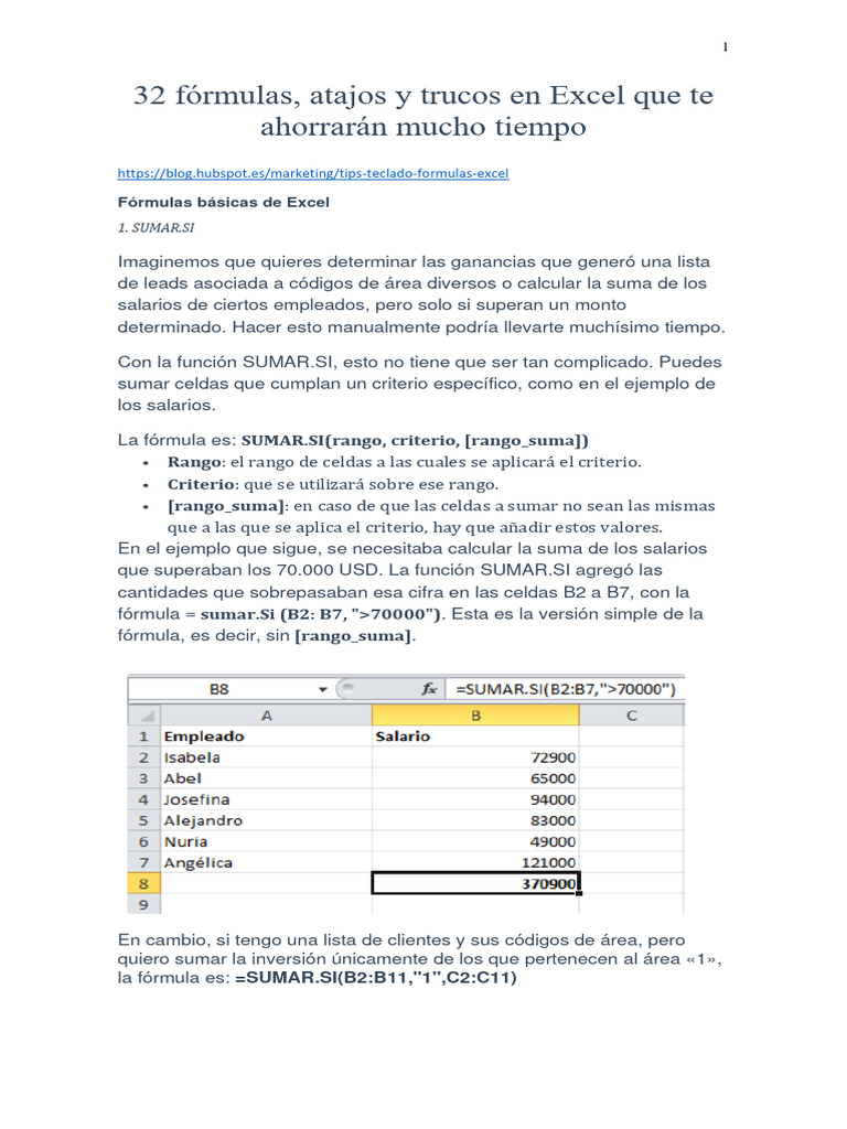 32 Fórmulas | PDF | Hoja de cálculo | Microsoft Excel
