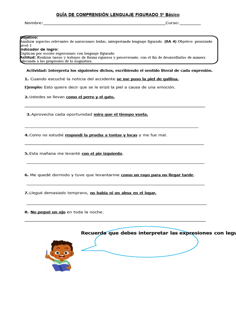 5° Básico Lenguaje Guía de Lenguaje Figurado | PDF