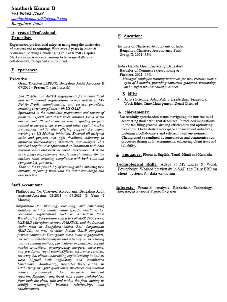 Santosh Kumar - CV | PDF | Accounting | Audit