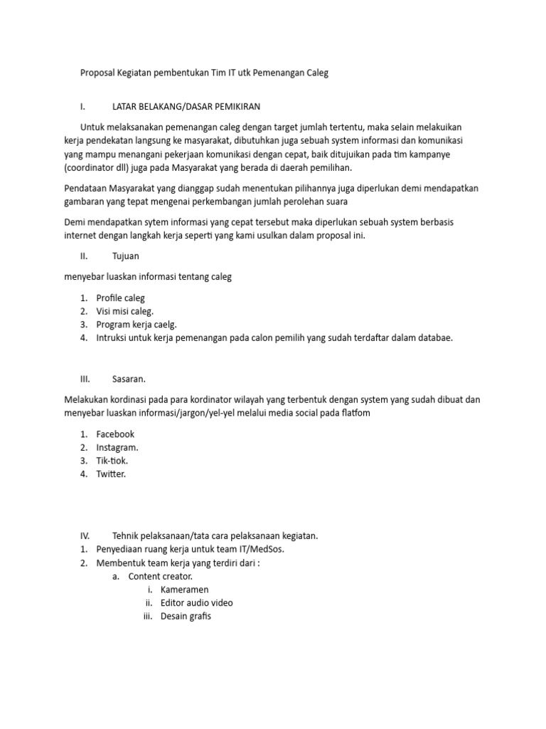 Proposal Kegiatan Pembentukan Tim IT Utk Pemenangan Caleg | PDF