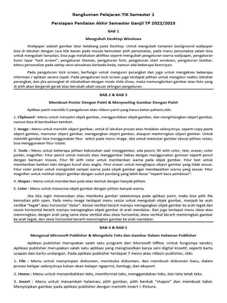 Kisi-Kisi TIK Kelas 3 | PDF