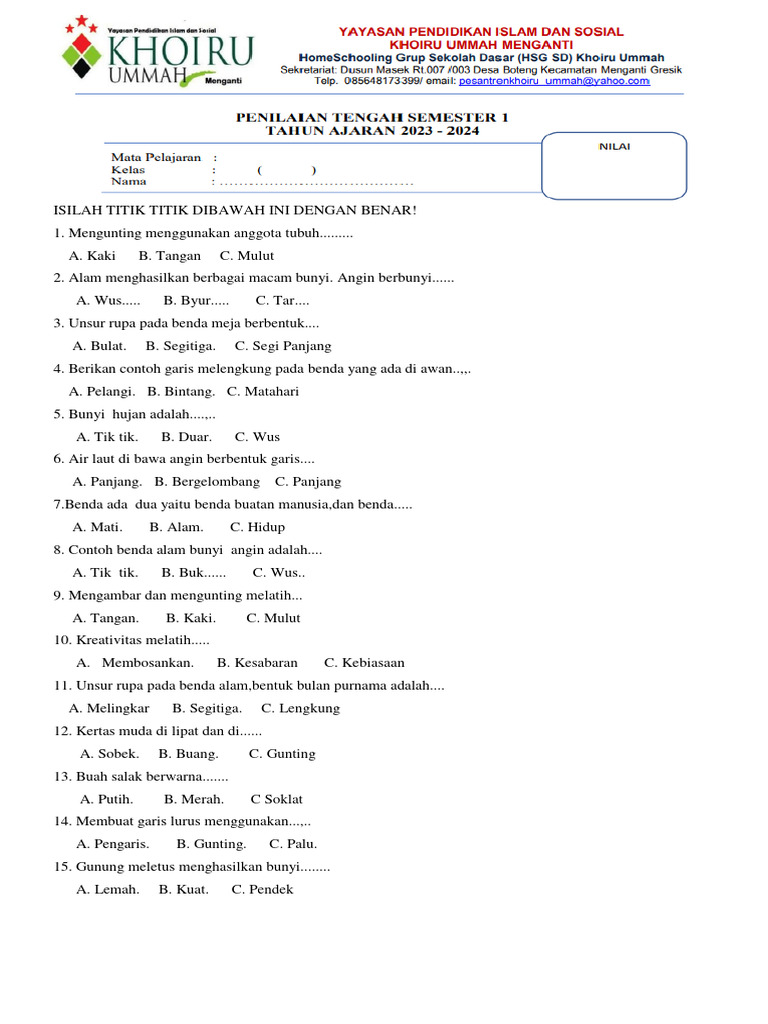 Soal Pts | PDF | Seni & Disiplin Bahasa
