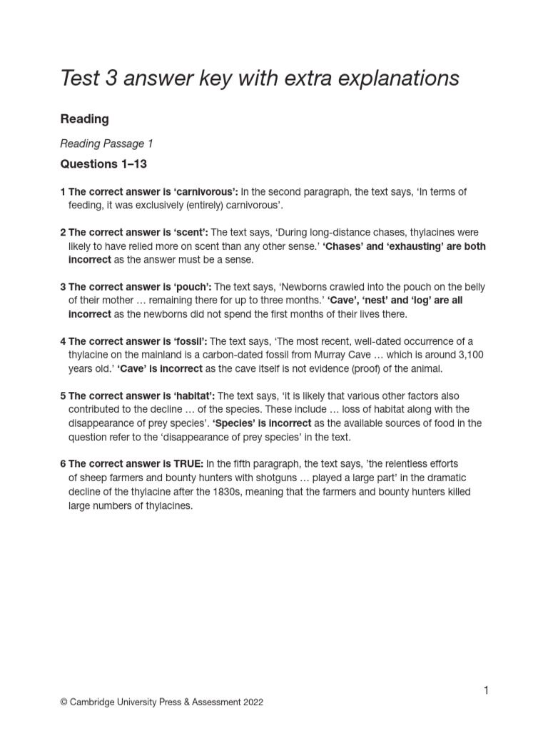 IELTS17AC - Reading Test 3 Extended Answer Key | PDF