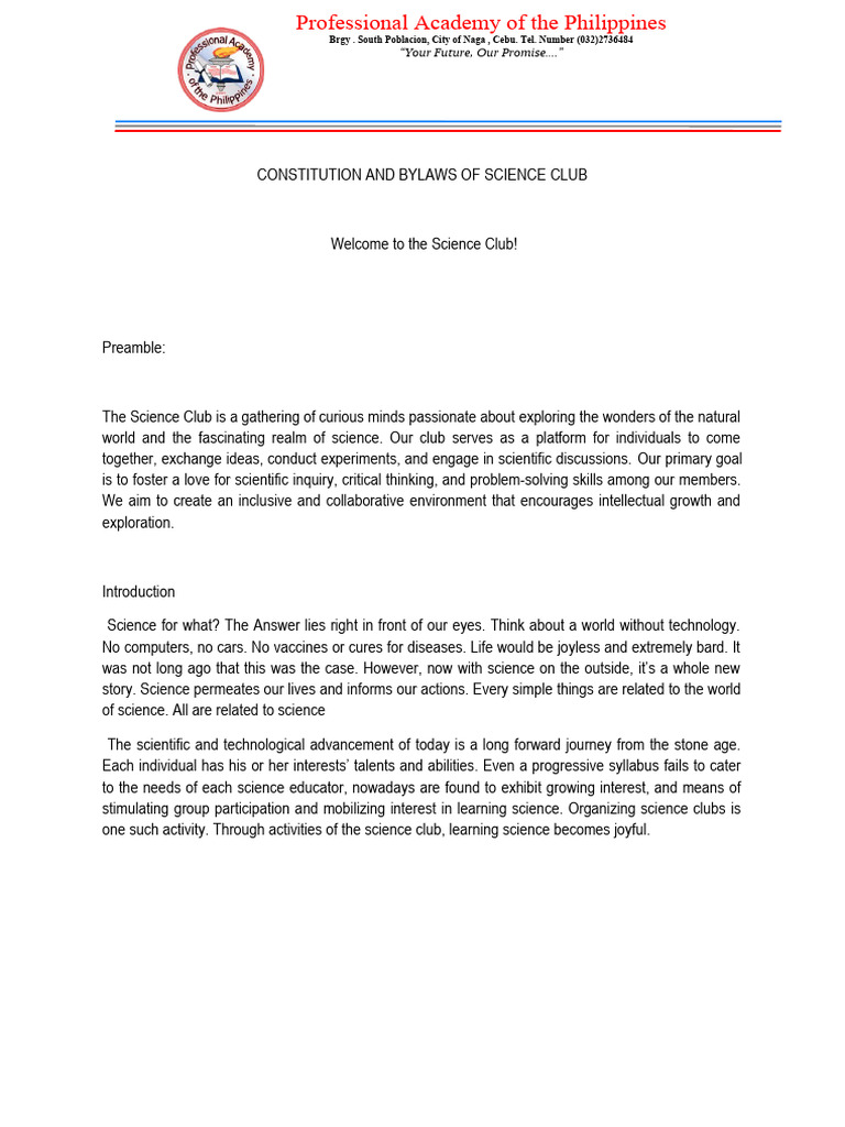 Constitution-And-Bylaws-Of-Science-Club 1 | PDF | Science | Teachers