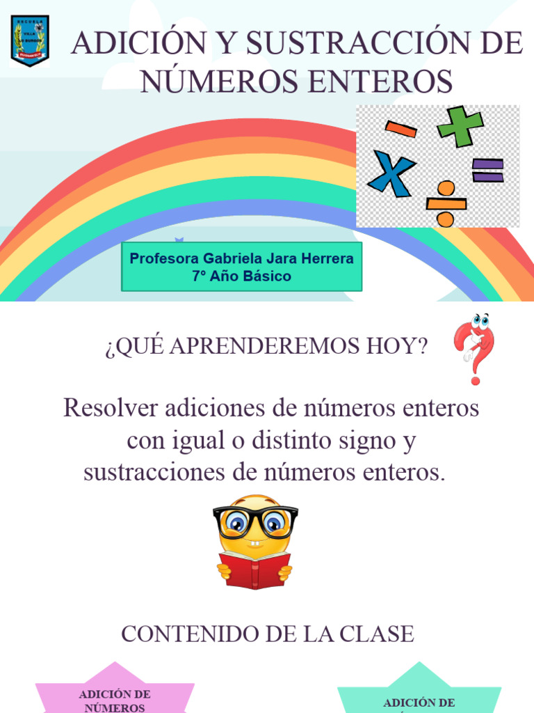 Clase de Adición y Sustraccion de Numeros Enteros - 7° Año Miercoles 09 de Junio | PDF | Entero ...