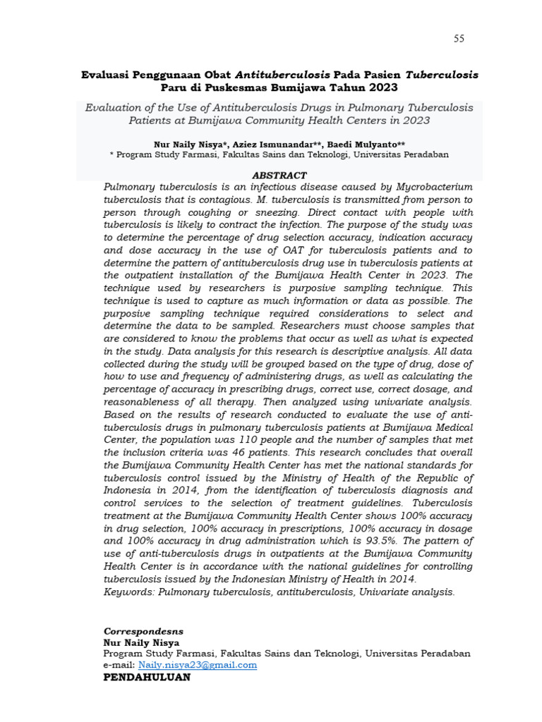 ARTIKEL NUR NAILY NISYA Terakhir Edit | PDF | Tuberculosis | Chemistry ARTIKEL NUR NAILY NISYA Terakhir Edit | PDF | Tuberculosis | Chemistry