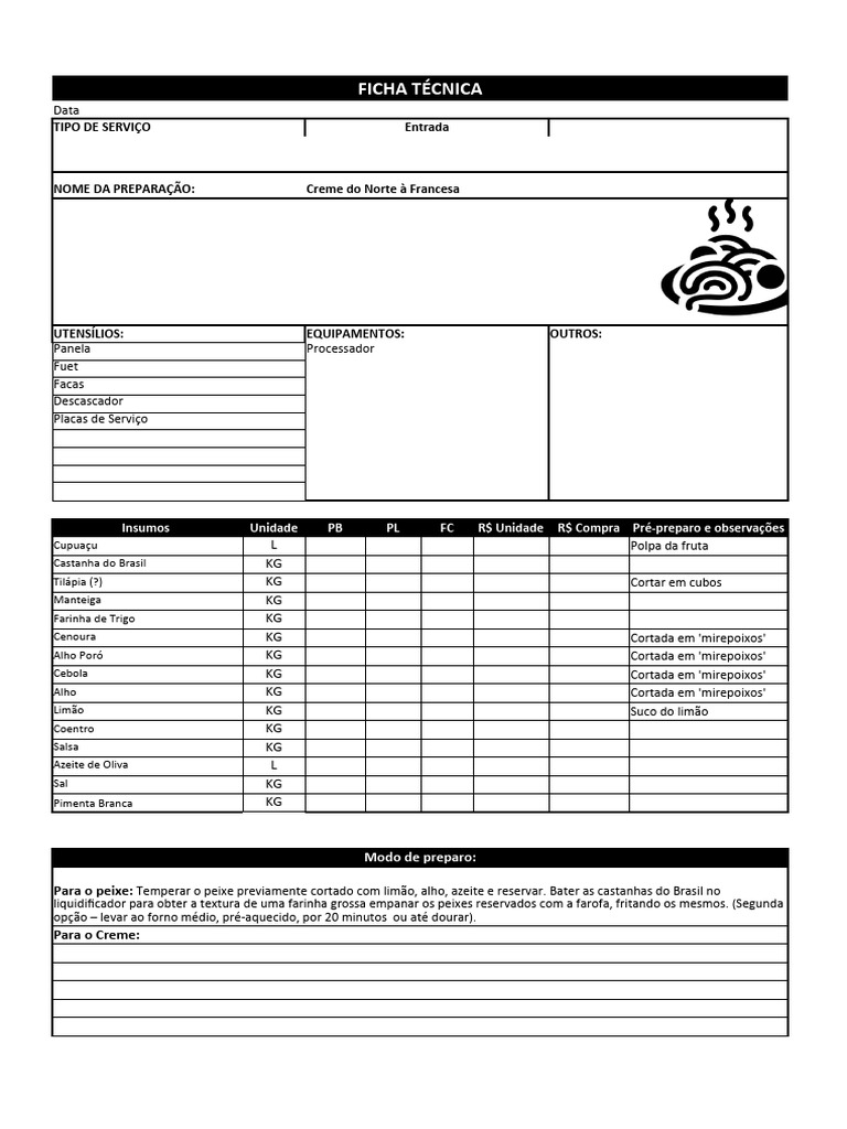 Ficha Técnica: Creme do Norte à Francesa | PDF
