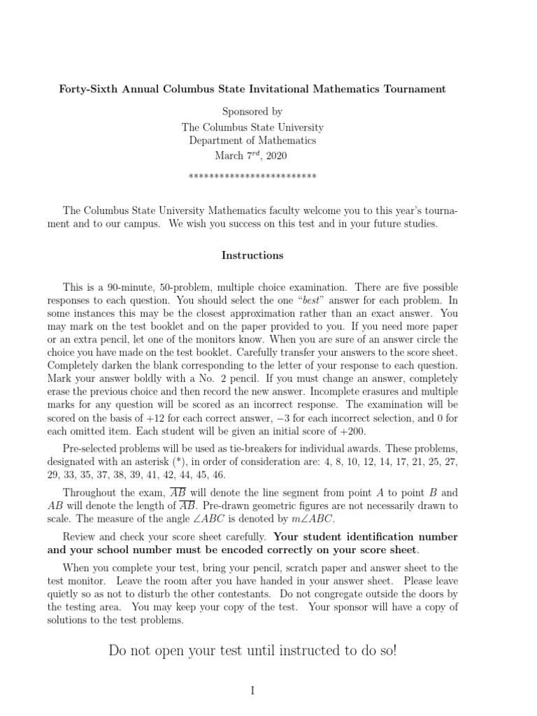 2020 Individual Exam | PDF | Multiple Choice | Elementary Mathematics