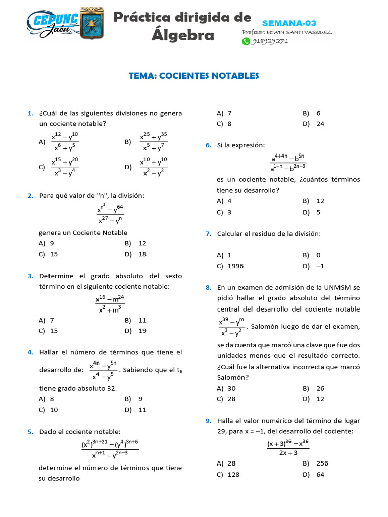 Algebra-SEM.#03-Aula N°03 | PDF