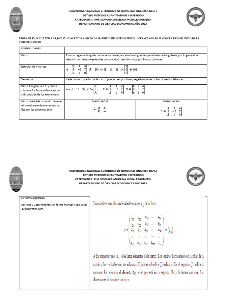 Tema 13,14 y 15 Tarea #13,14 y 15 Conceptos Básicos de Matriz y Tipos ...