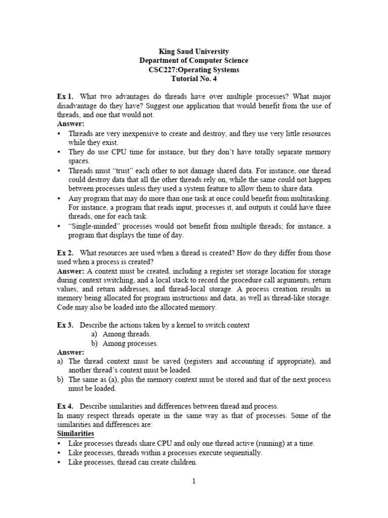 Tutorial 04 Threads Pdf Thread Computing Process Computing