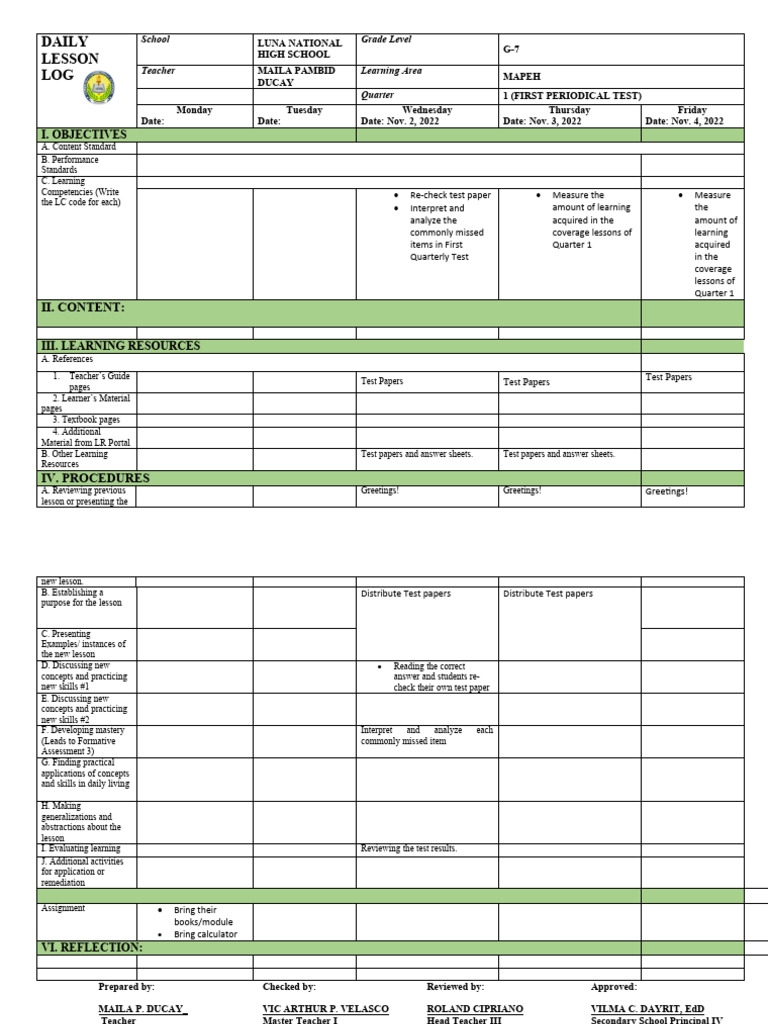 Q1-W10 DAILY-LESSON-LOG-TEMPLATE Arts | PDF Q1-W10 DAILY-LESSON-LOG-TEMPLATE Arts | PDF